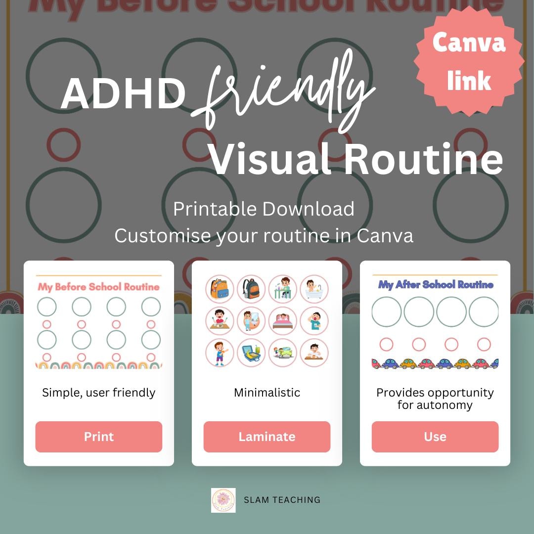 ADHD Visual Routine Chart: EDITABLE Kids' Daily Schedule, Autism Task ...