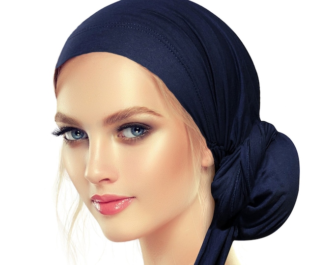 Dark Navy Blue Head Scarf Head Cover for Women Tichel Head Wear Pre ...