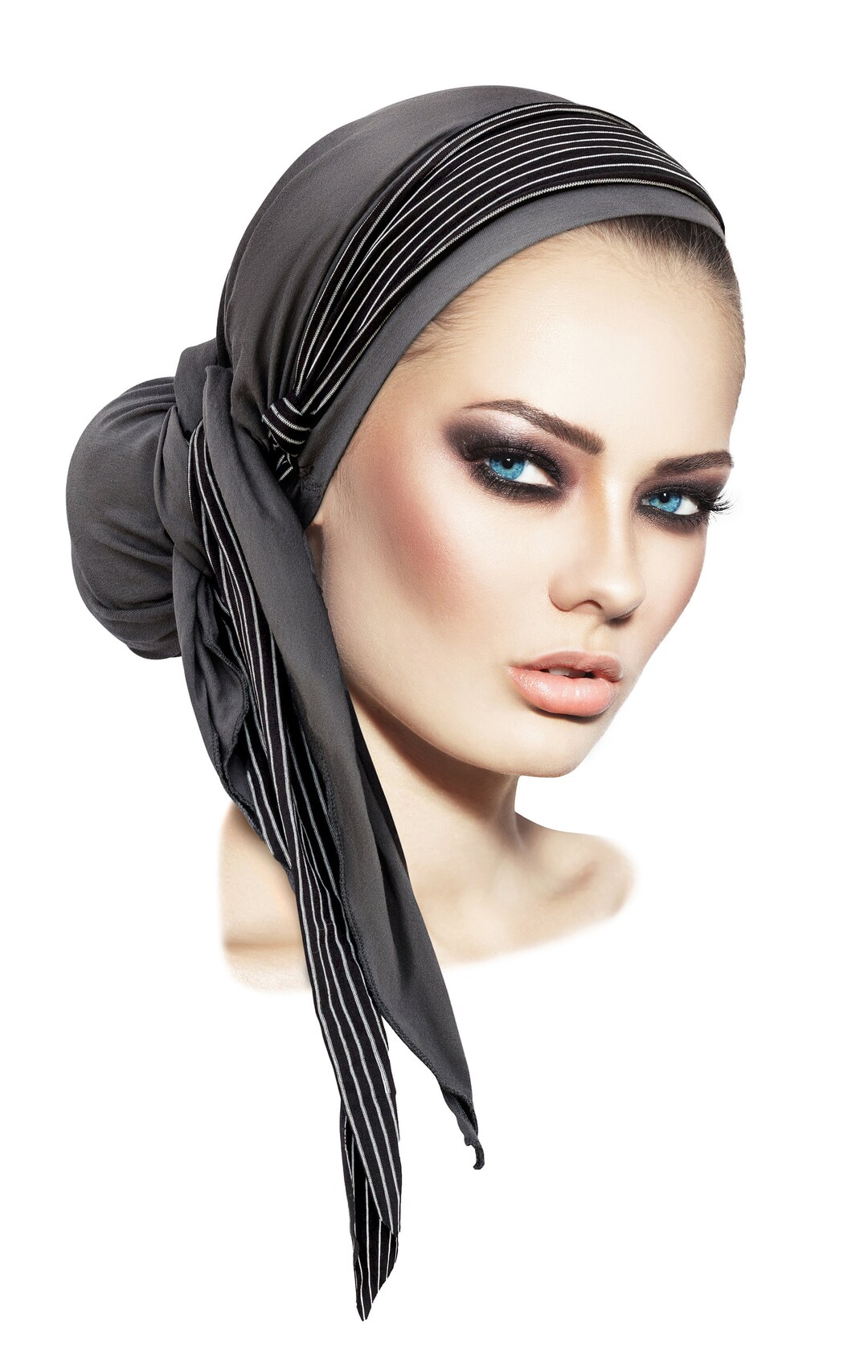 Gray Head Scarf Black Stripe Wrap Tichel Chemo Head Scarf Hair - Etsy
