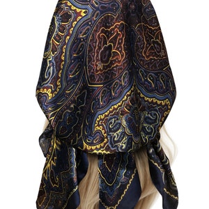 Navy Blue Headscarf Satin Gold Floral Non Slip Head Cover for Women ...