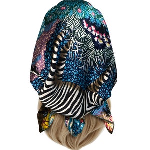 Navy Blue Headscarf Satin Gold Floral Non Slip Head Cover for Women ...