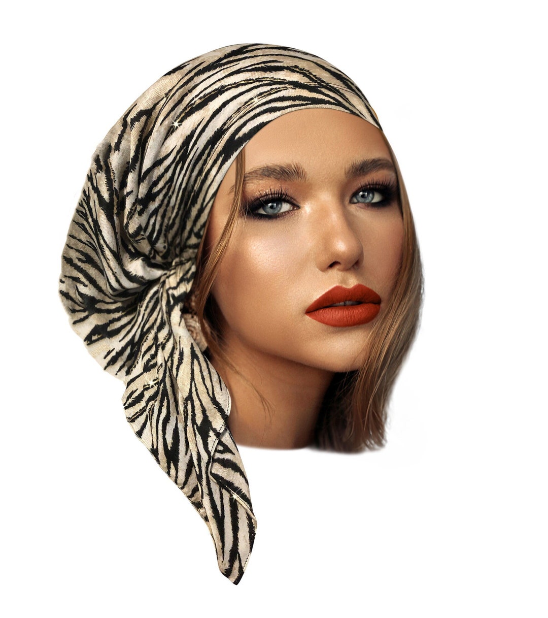 Zebra Stripe Headscarf: Gold Sparkly Pre-tied Bandana - Etsy