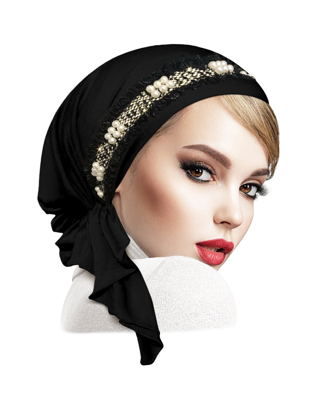 Black Gold Headscarf Braid Gold White Tichel Head Scarf Lace Chemo Head ...