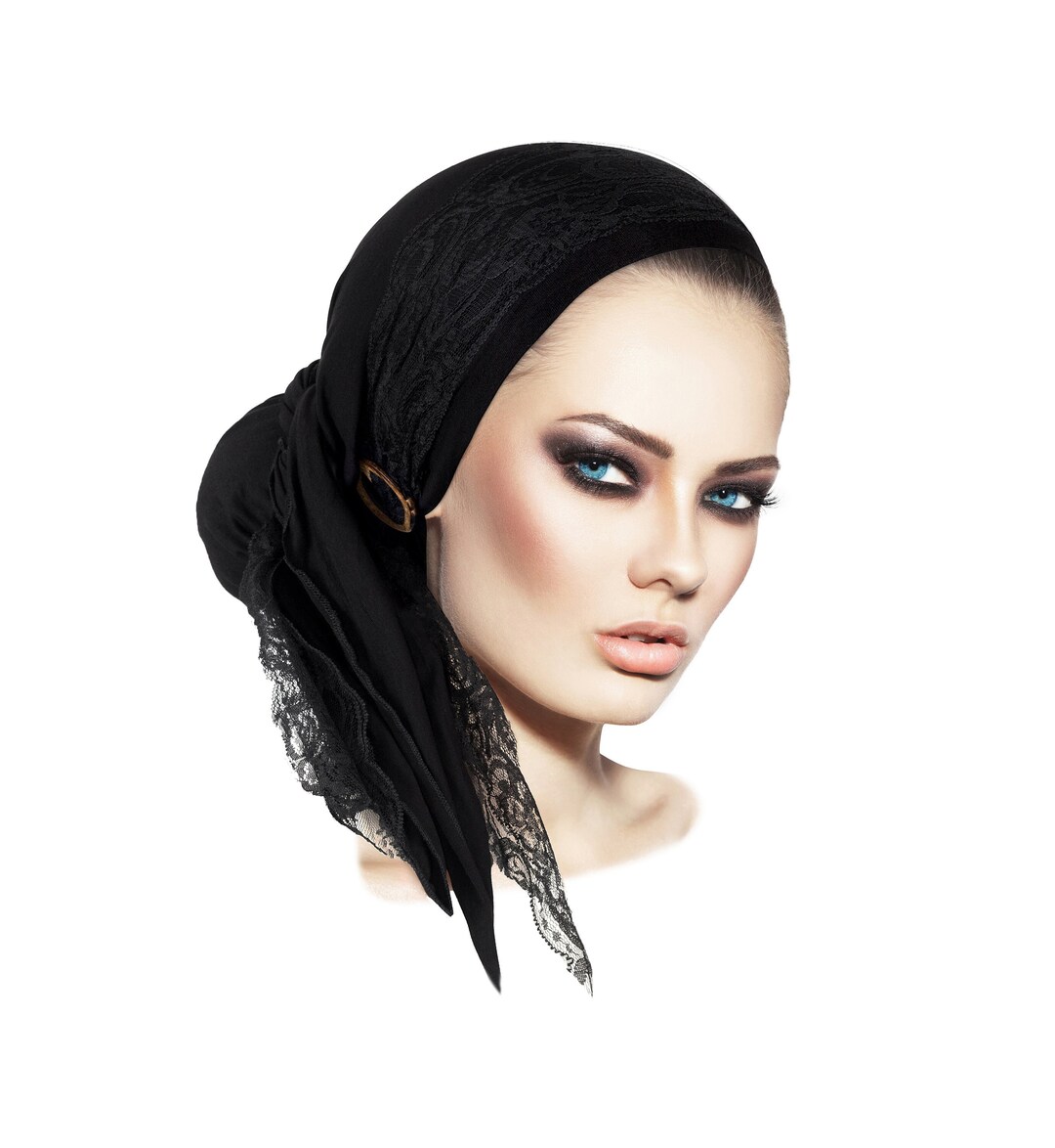 Black Head Scarf Lace Head Cover for Women Boho Chic Pre Tied Bandana ...