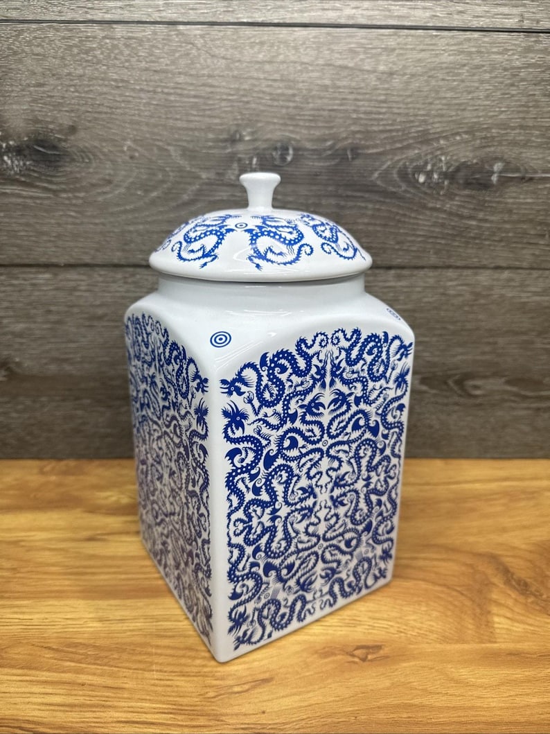 Calamityware Vigilant Dragons Cookie Jar Don Moyer Blue White Porcelain ...