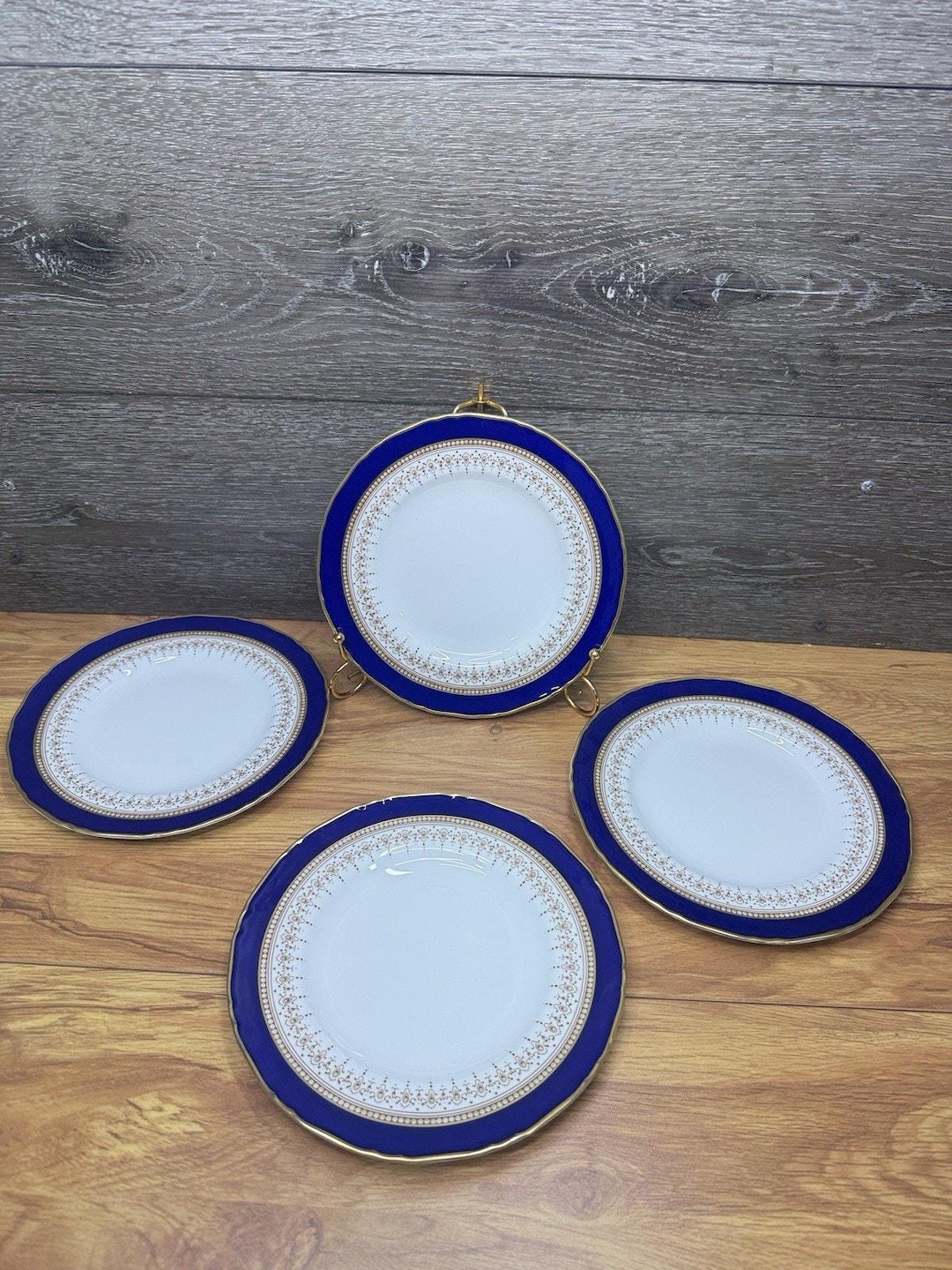Royal Worcester Regency Blue & Gold 8” Salad Plates England ~set of 4 ...
