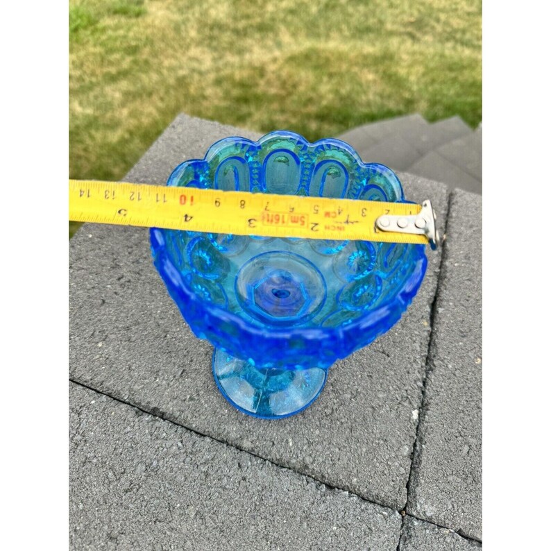 VINTAGE Weishar Moon and Star Glass Large Colonial Blue With Lid 8.5 ...