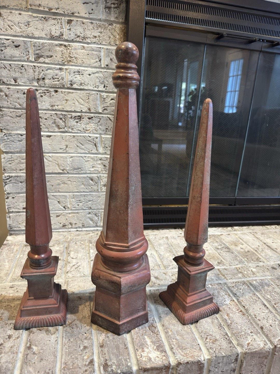 Vintage Cast Metal Architectural Finials Obelisk Aged Red Finish ~set ...