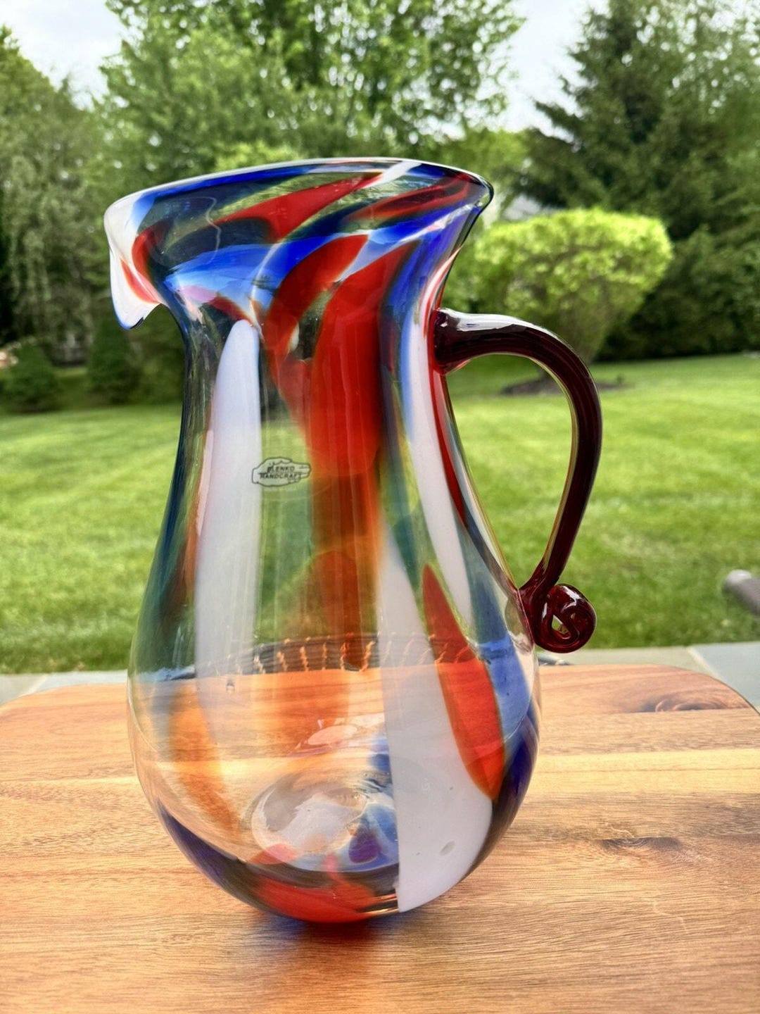 Blenko Fireworks Collection Art Glass Water Carafe Pitcher 11.5” USA W ...