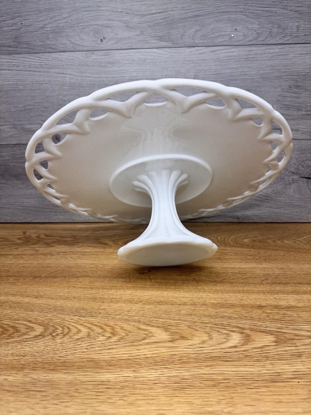 Large Colony Milk Glass Footed Cake Stand With Open Lace Edge 13-5/8 ...