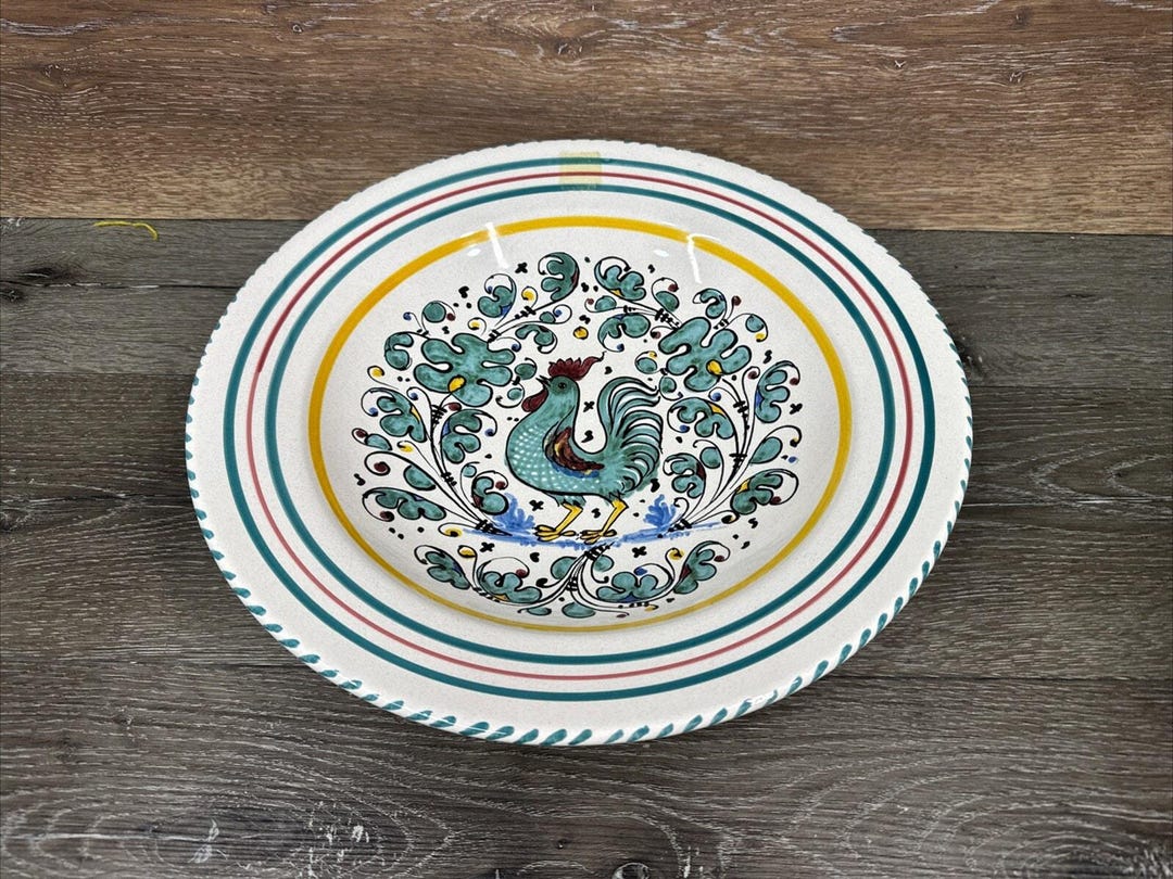 Deruta Pottery Rooster Serving Bowl Green Handpainted 15 X 3" Italy - Etsy