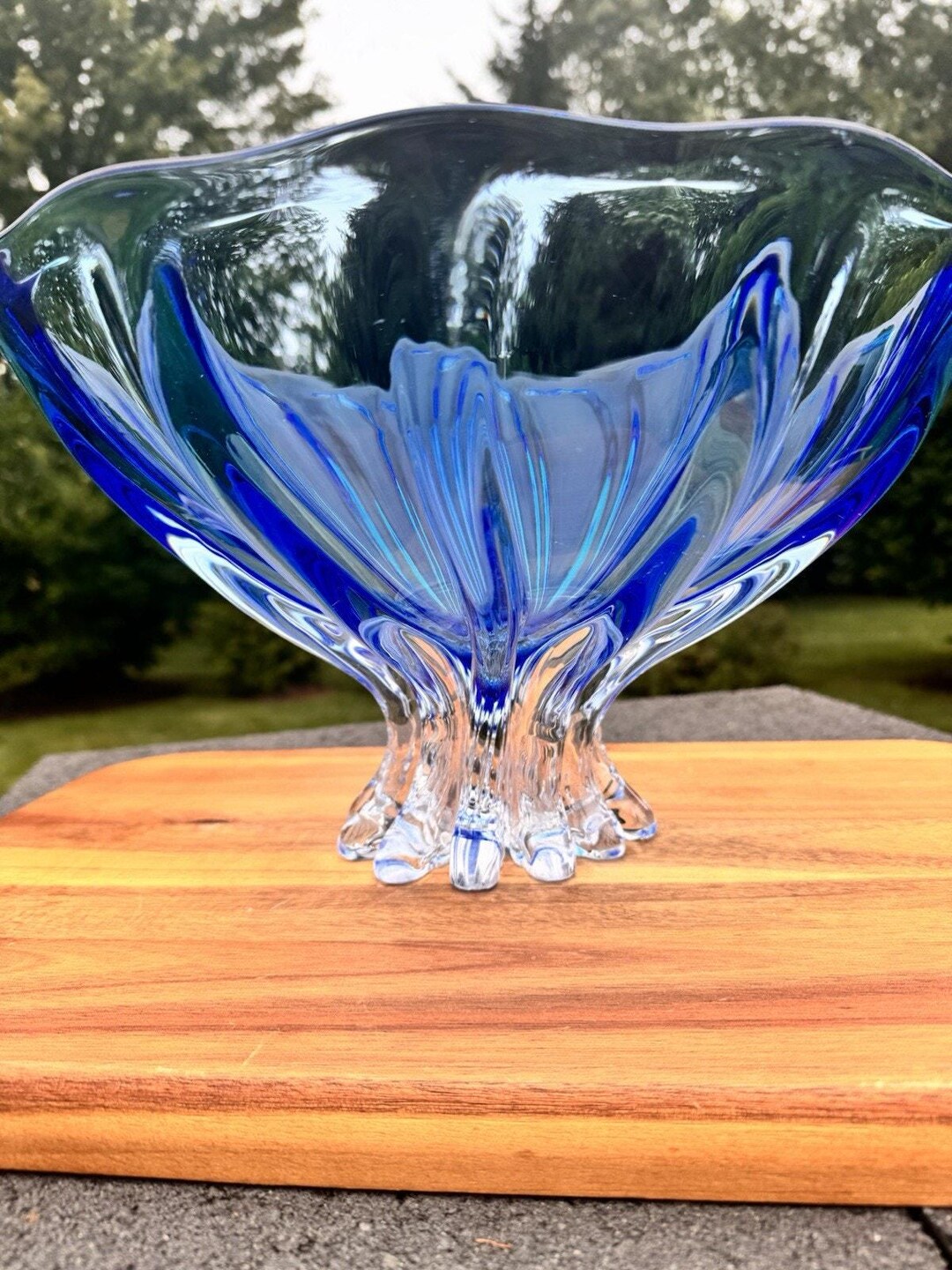2003 Ed Branson Blown Art Glass Blue Centerpiece Bowl 14.25”x 8.25 ...