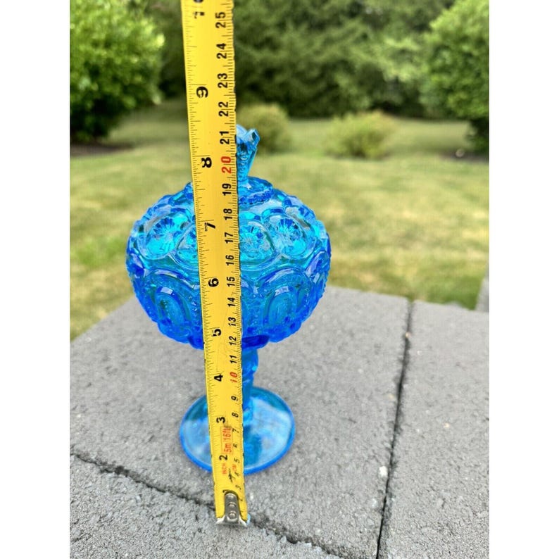VINTAGE Weishar Moon and Star Glass Large Colonial Blue With Lid 8.5 ...