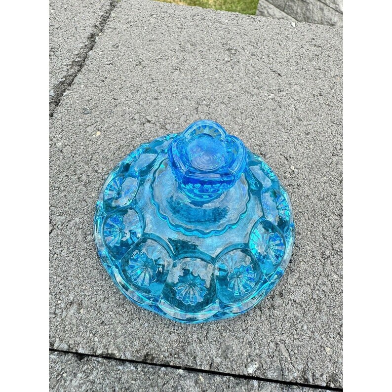 VINTAGE Weishar Moon and Star Glass Large Colonial Blue With Lid 8.5 ...