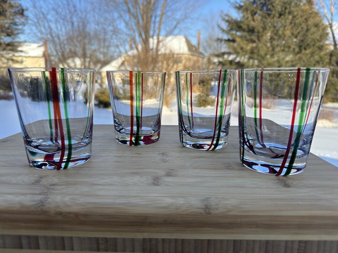 Block Yuletide Double Old Fashioned 4.25”red Green Striped Glasses~set ...