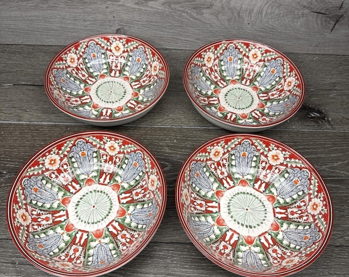 Rare Discontinued Set of 4 Mezze Dinner Plates Pottery Barn Rare Red ...