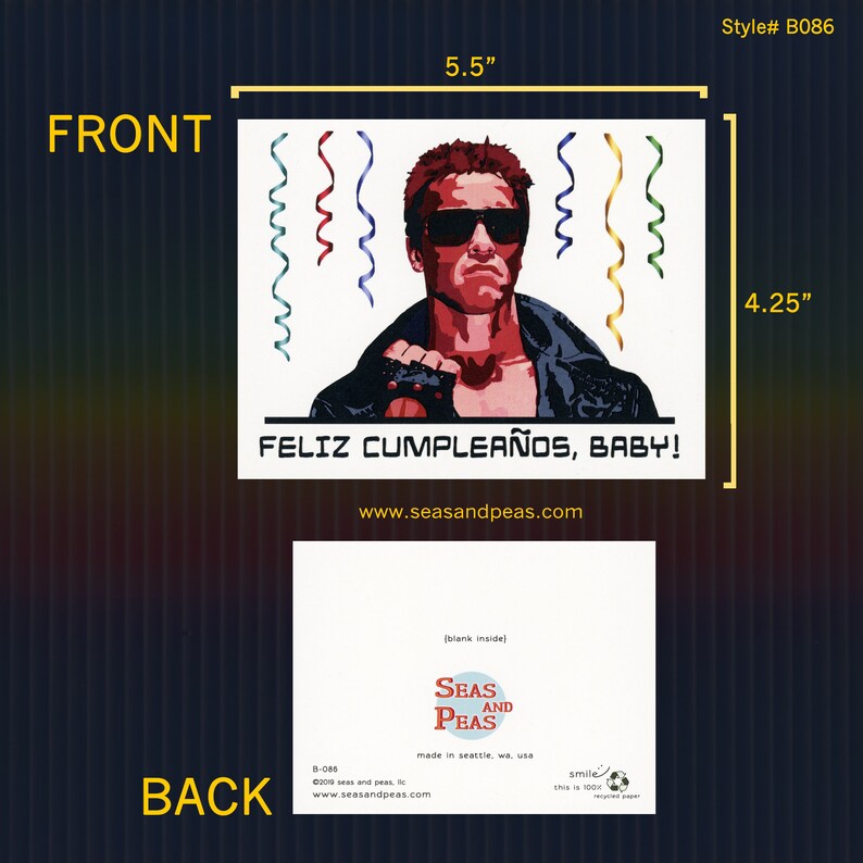 TERMINATOR T2 Birthday Card Feliz Cumpleanos Baby Seas and | Etsy