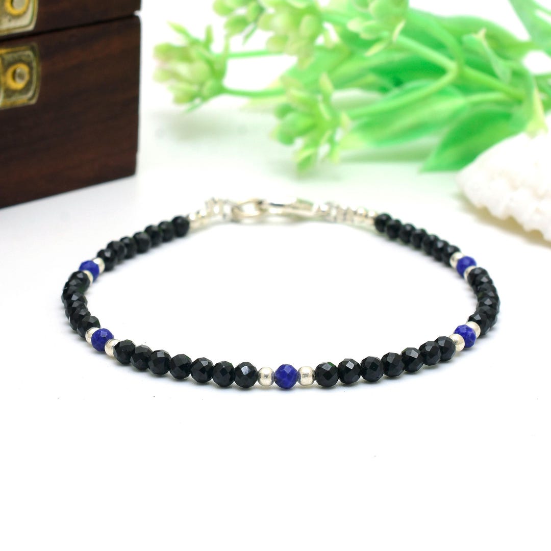 Black Tourmaline & Lapis Lazuli Bracelet, Handmade Crystal Jewelry - Etsy