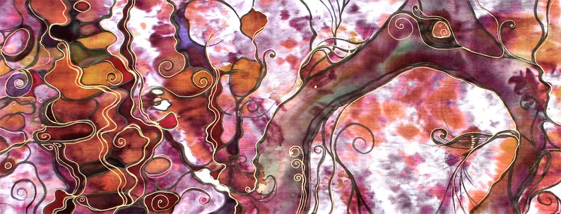 Long Vertical Wall Art: Abstract Vine Painting, Art Print With Bronze ...