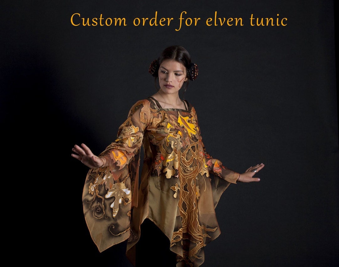 Elven Costume, L Size, TO ORDER, Hand-painted Elven Tunic in Gold ...