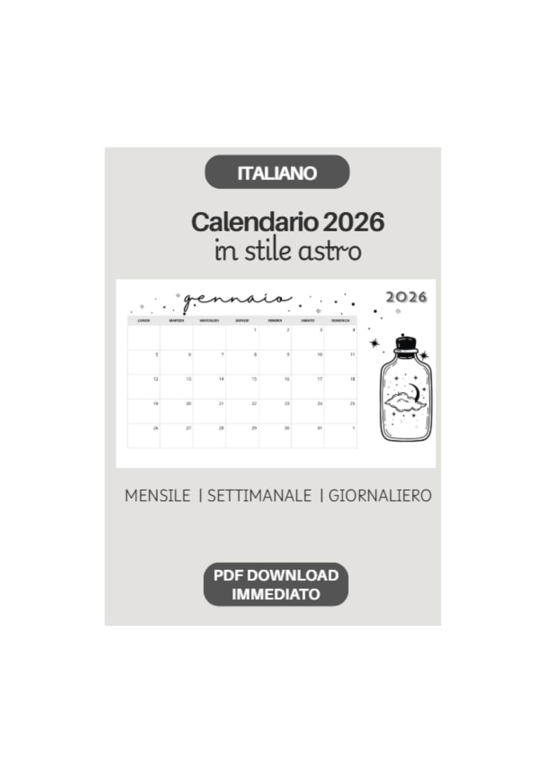 2026 Italian Calendar in ASTRO Style in ITALIAN Ready to PRINT - Etsy
