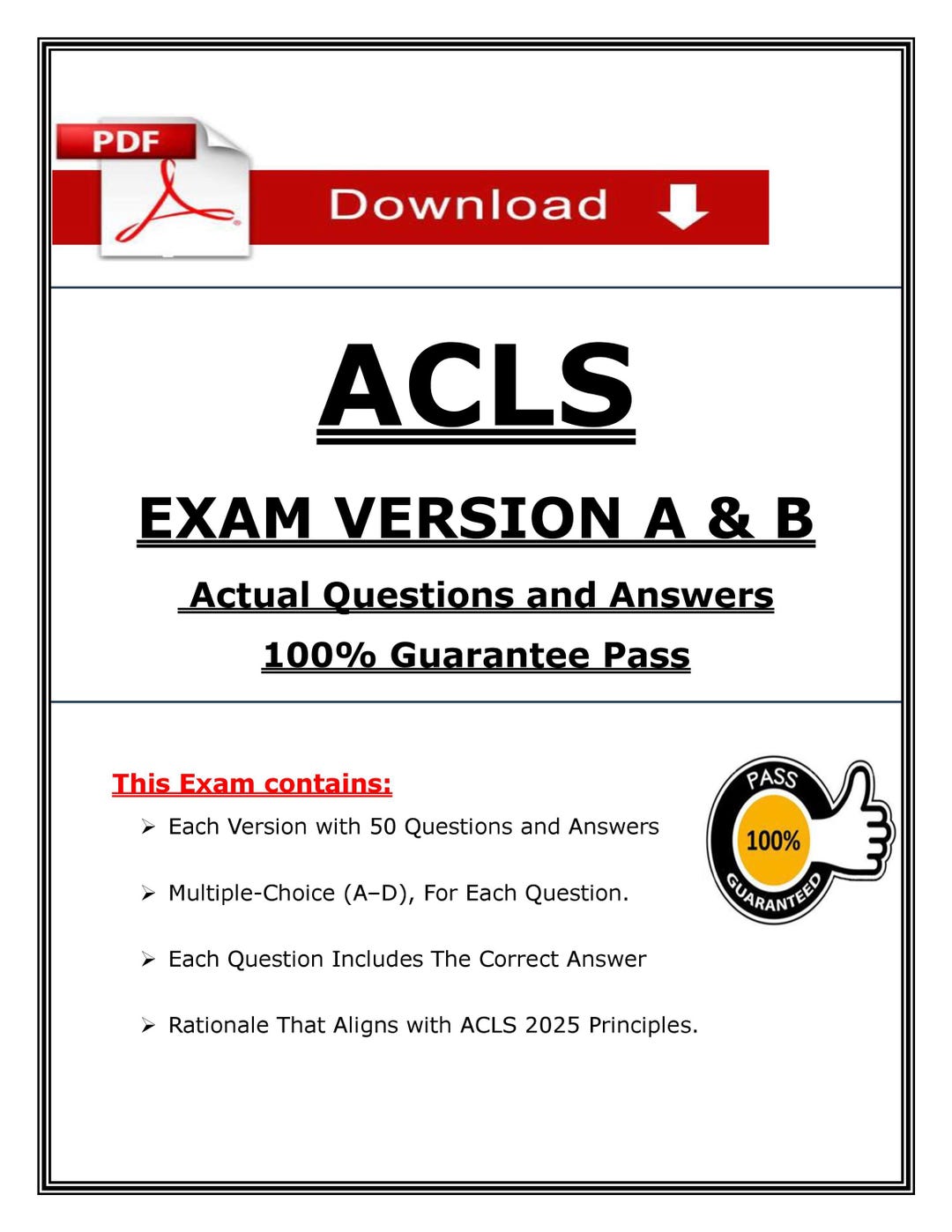 ACLS 2025 Exam Version A & B | Actual Questions and Answers | Multiple ...