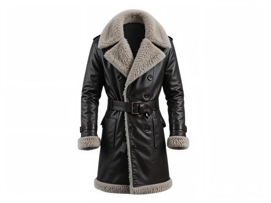 Genuine Leather Fur Trench Coat – Gothic Military Style Overcoat - Etsy