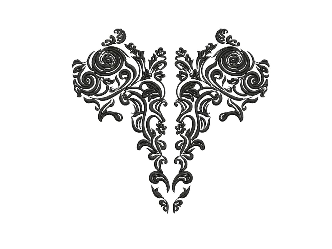 Elegant Floral Baroque Embroidery Design | Symmetrical Ornamental Motif ...