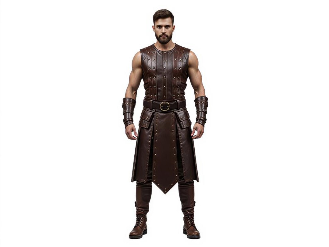 Men’s Medieval Leather Gladiator Armor Costume | Viking Warrior Outfit ...