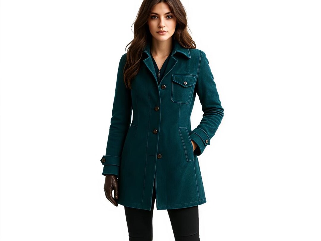 Teal Suede Coat | Long Slim Fit Winter Overcoat, Handmade - Etsy