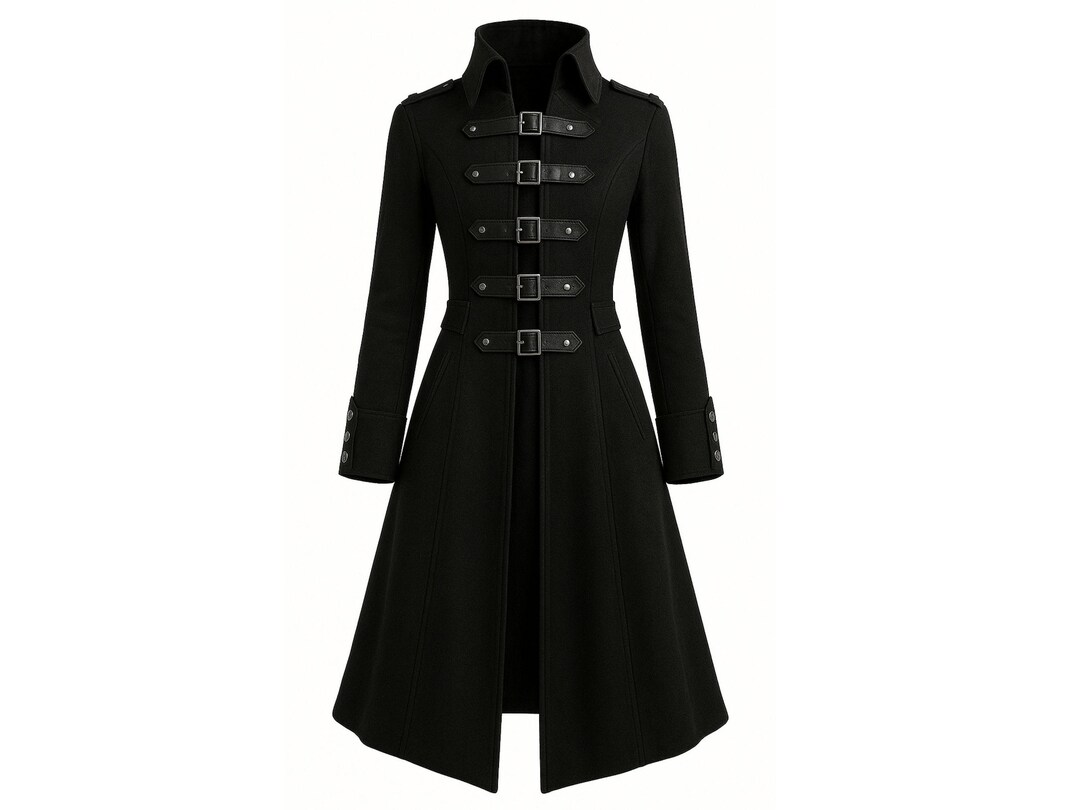 Gothic Military Black Long Coat | Buckle Steampunk Overcoat - Etsy