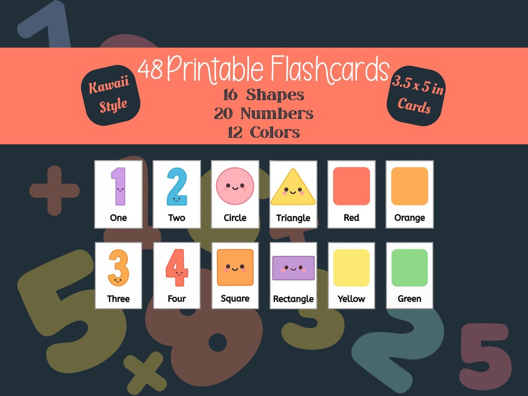 Kawaii Shape Number and Color Flashcards – Printable Cards Number Cards ...