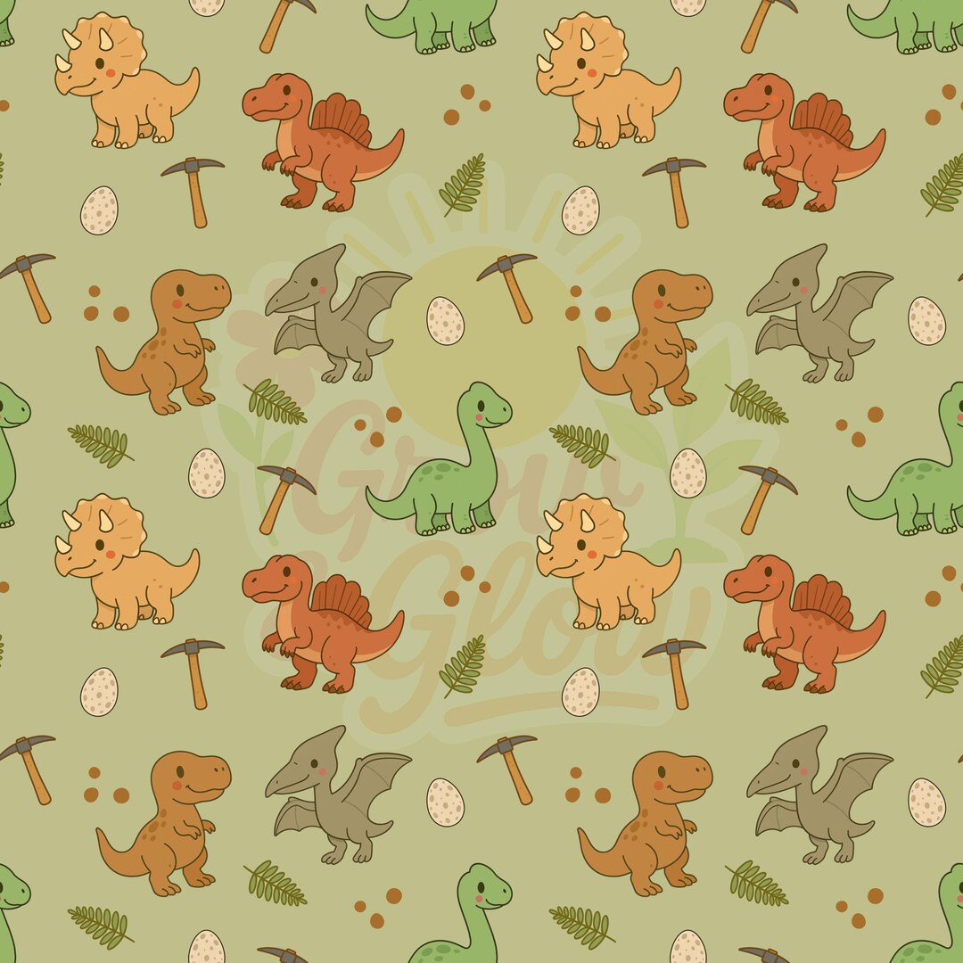 Dinosaur Seamless Pattern PNG Cute Dino Digital Paper Kawaii Baby Dino ...