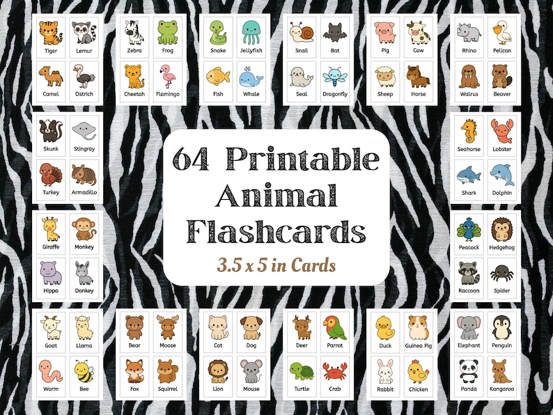 64 Kawaii Animal Flashcards for Kids Printable Flashcards Animal ...