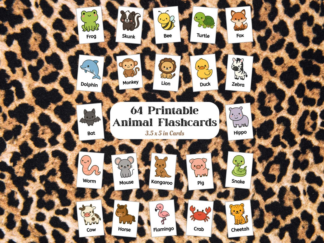 64 Kawaii Animal Flashcards for Kids Printable Flashcards Animal ...