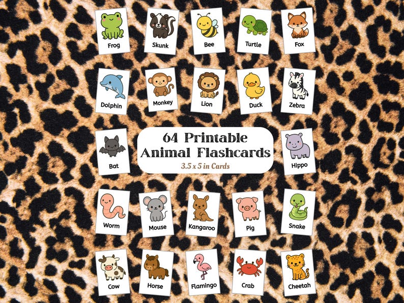 64 Kawaii Animal Flashcards for Kids Printable Flashcards Animal ...