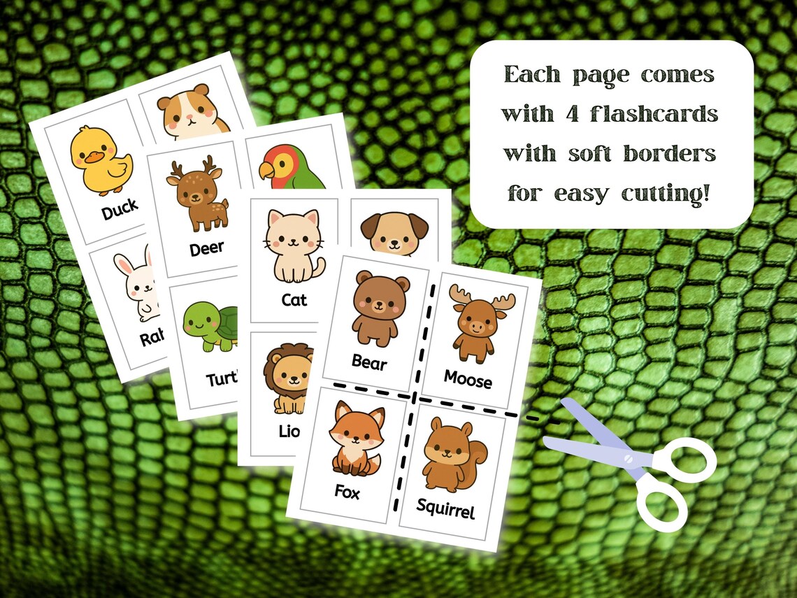 64 Kawaii Animal Flashcards for Kids Printable Flashcards Animal ...