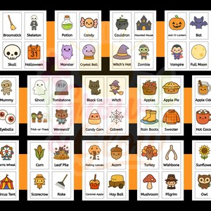 56 Fall & Halloween Flashcards for Kids Printable Cards Thanksgiving ...