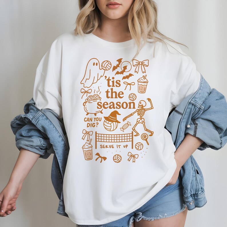 Spooky Volleyball Halloween Downloadable PNG Shirt Doodles Design ...