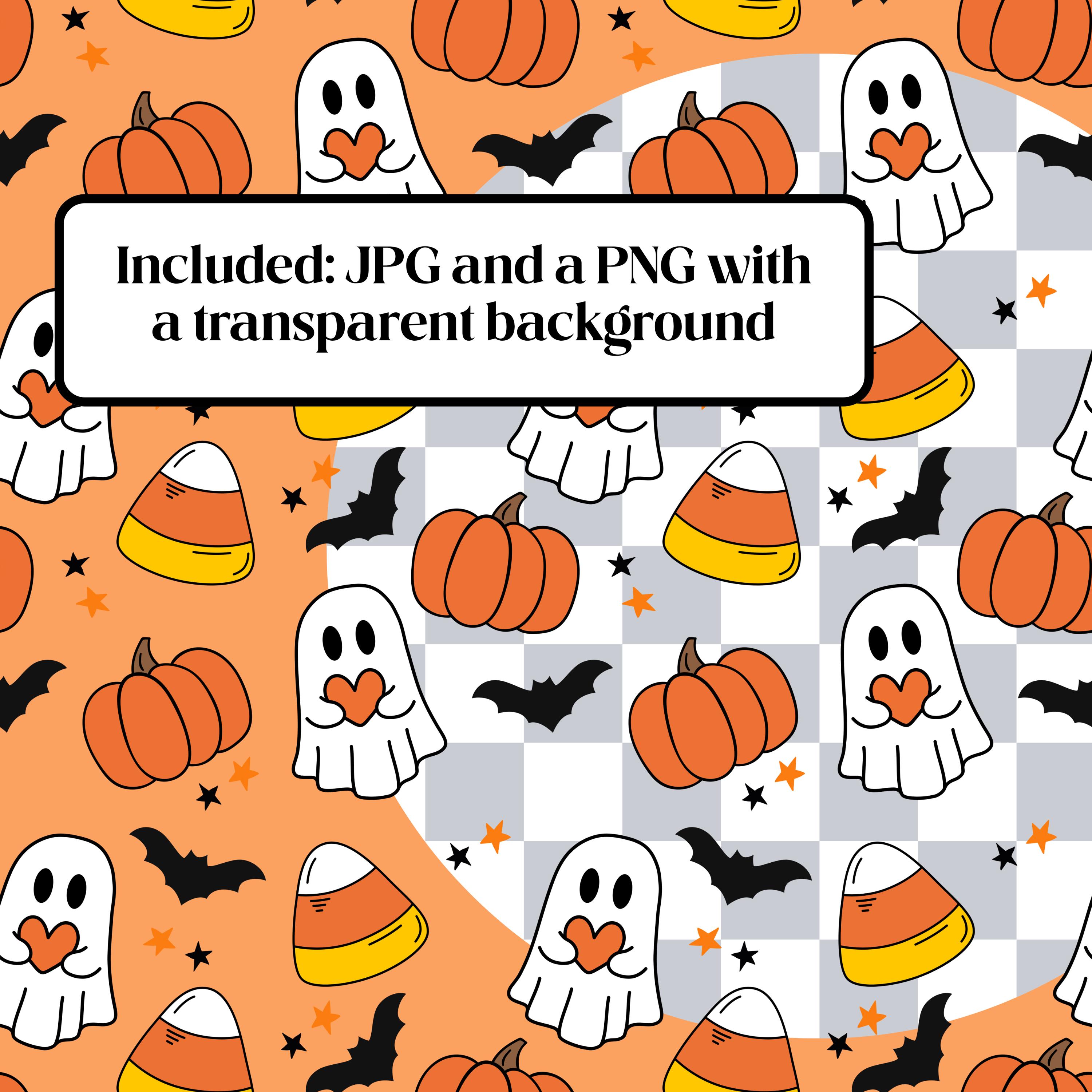 Halloween Seamless Pattern Ghost Repeat Pumpkin Digital Download Candy ...