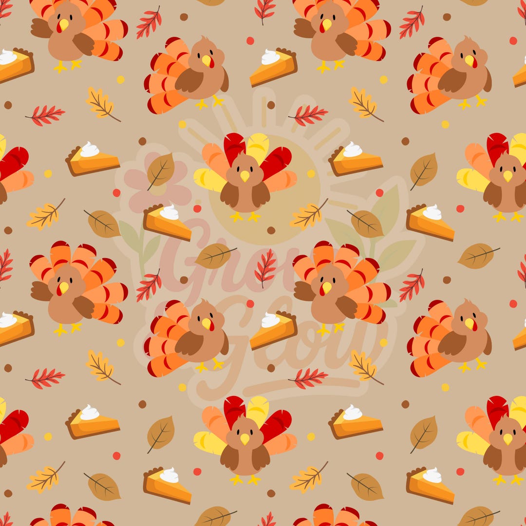 Thanksgiving Digital File Turkey Printable Pattern Leaf PNG File Cute ...