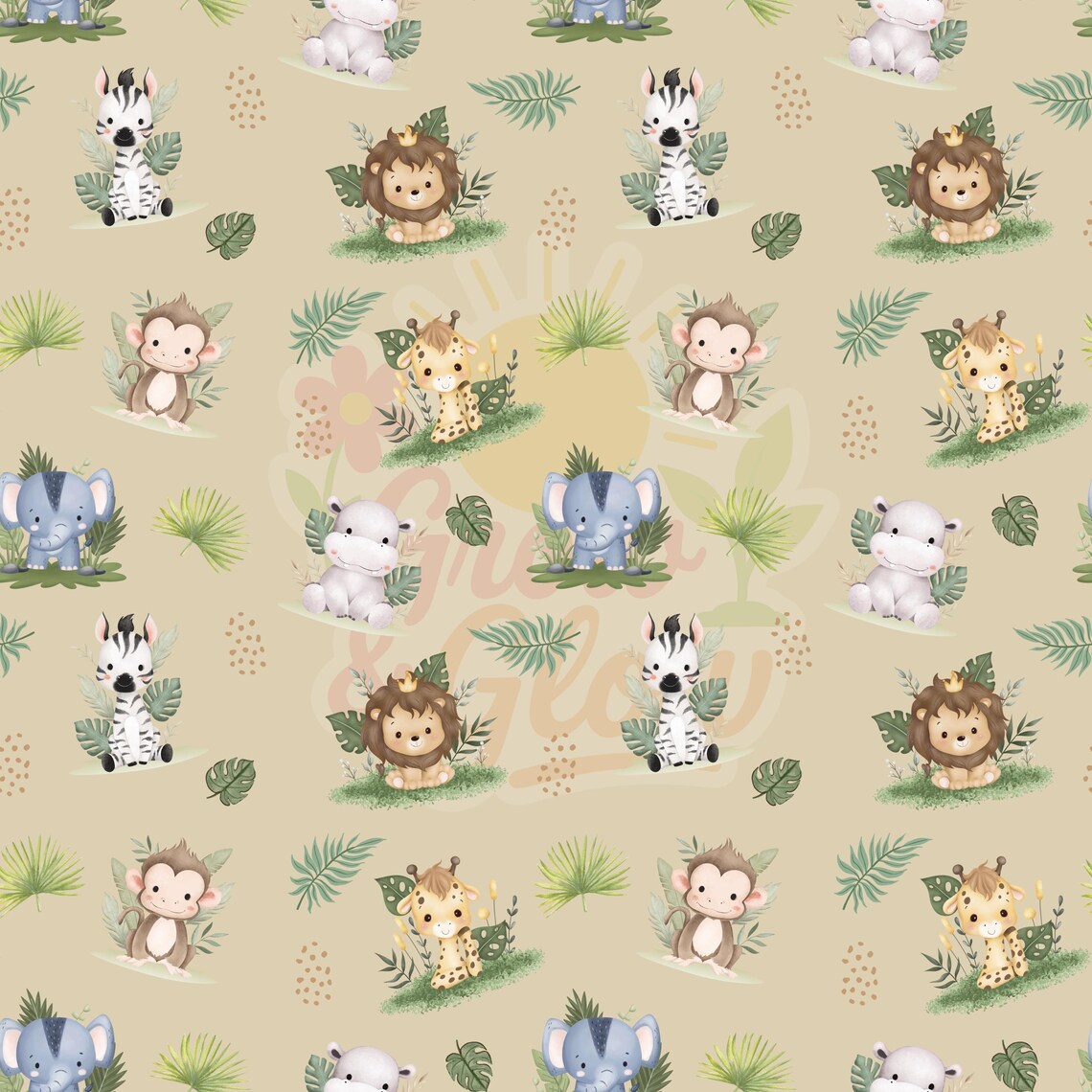 Safari Baby Animals Seamless Pattern Cute Jungle Nursery Wallpaper Baby ...
