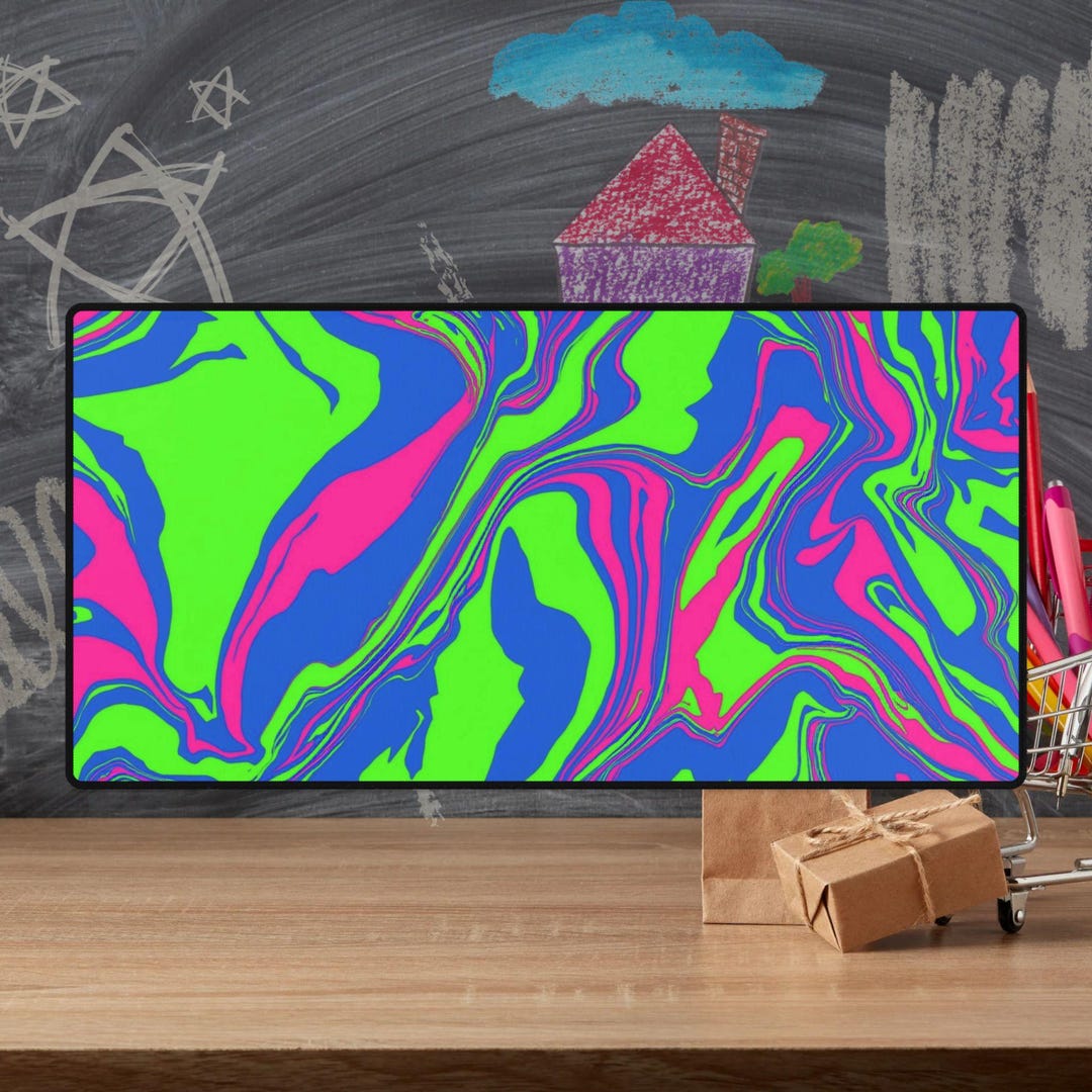Neon Marble Desk Pad: Colorful Y2K Gamer Computer Mat - Etsy