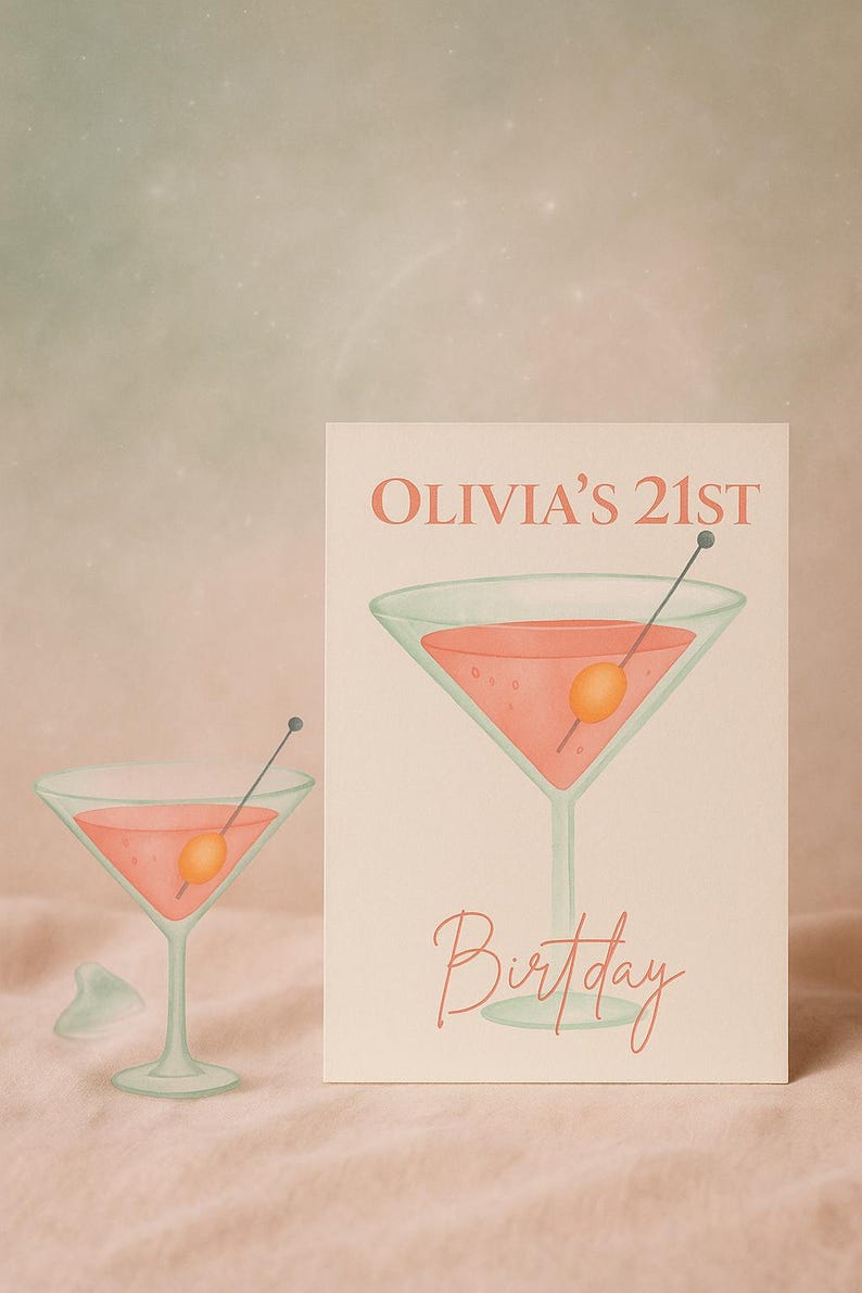 Editable 21st Birthday Card Template | Canva Digital Cocktail Card ...