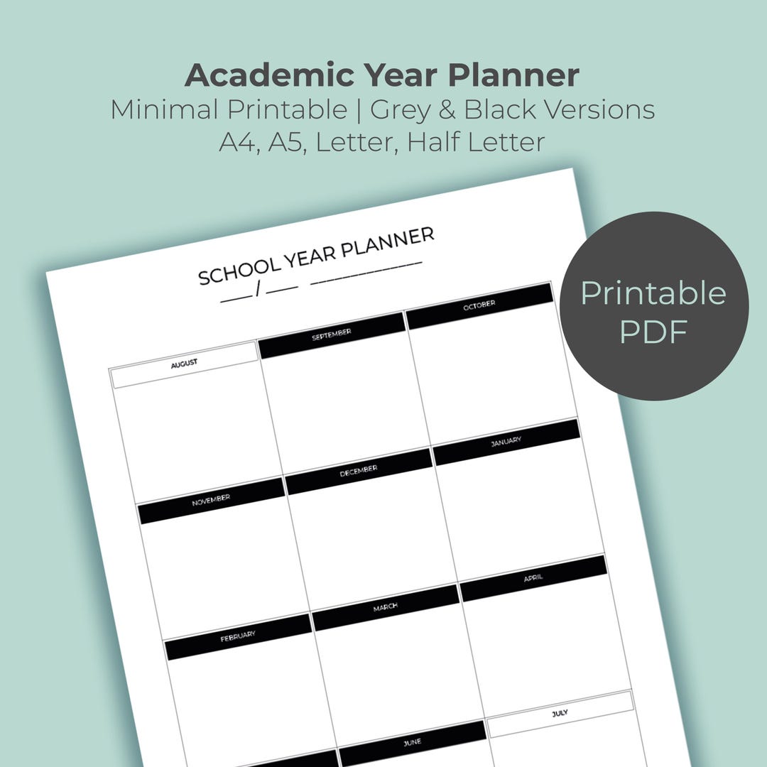 Minimalist School Year Planner – Printable PDF | A4 A5 Letter Half ...