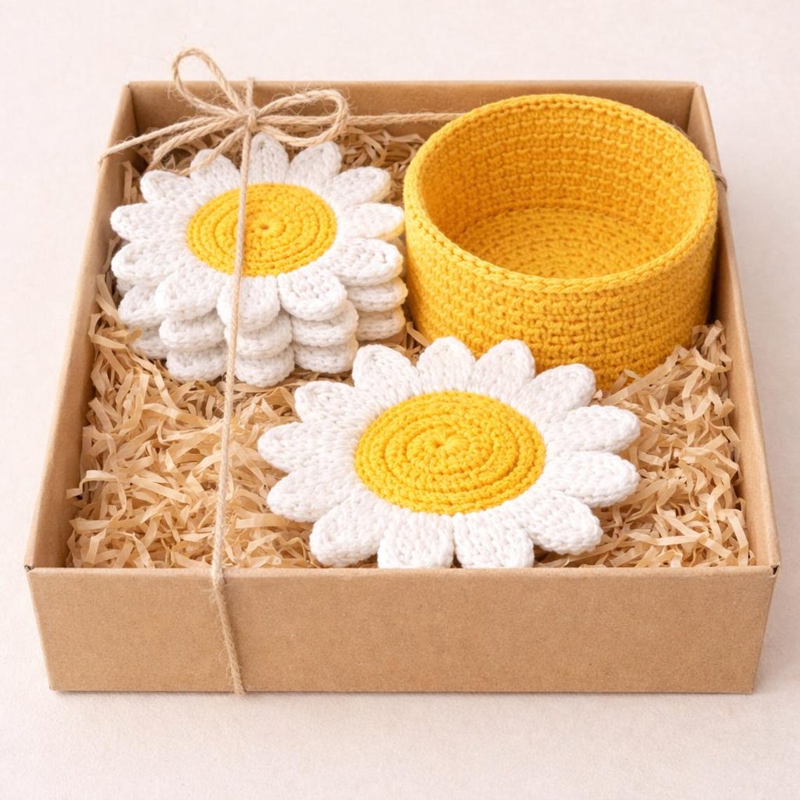 Crochet Daisy Basket & Coaster Pattern PDF | Yellow Flower Organizer ...