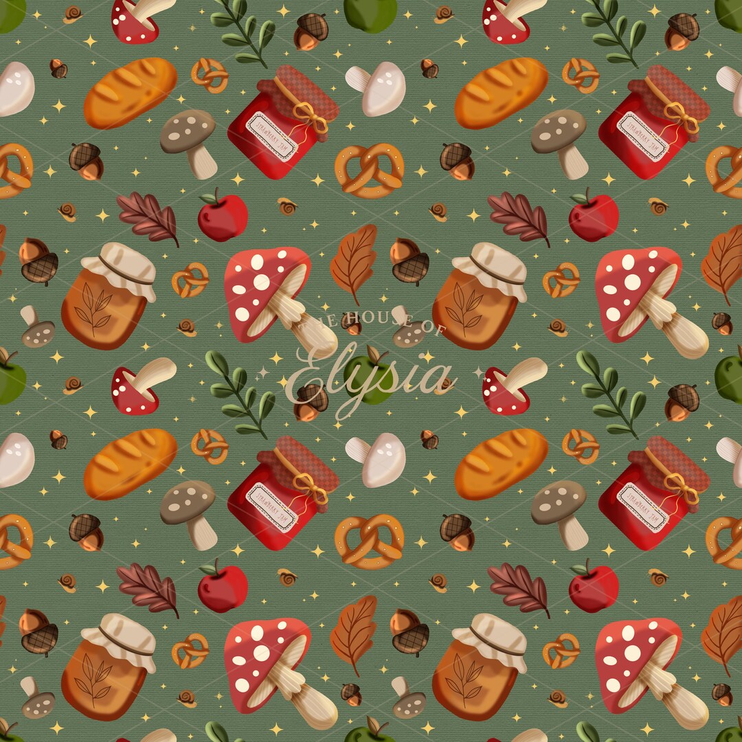 Cottagecore Autumn Pattern: Green Cozy Fall Tile (digital Download) - Etsy
