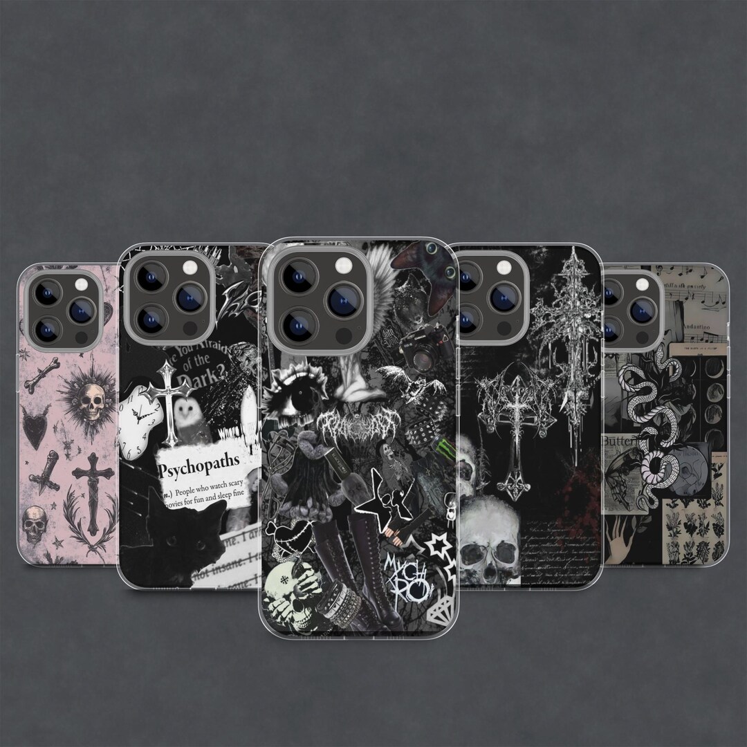 Gothic Phone Case – Dark Aesthetic Skull & Cross Collage Cover for ...