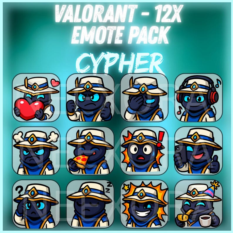 Cypher Twitch Emote Pack – 12x Valorant Emotes | Cute Chibi Emotes for ...