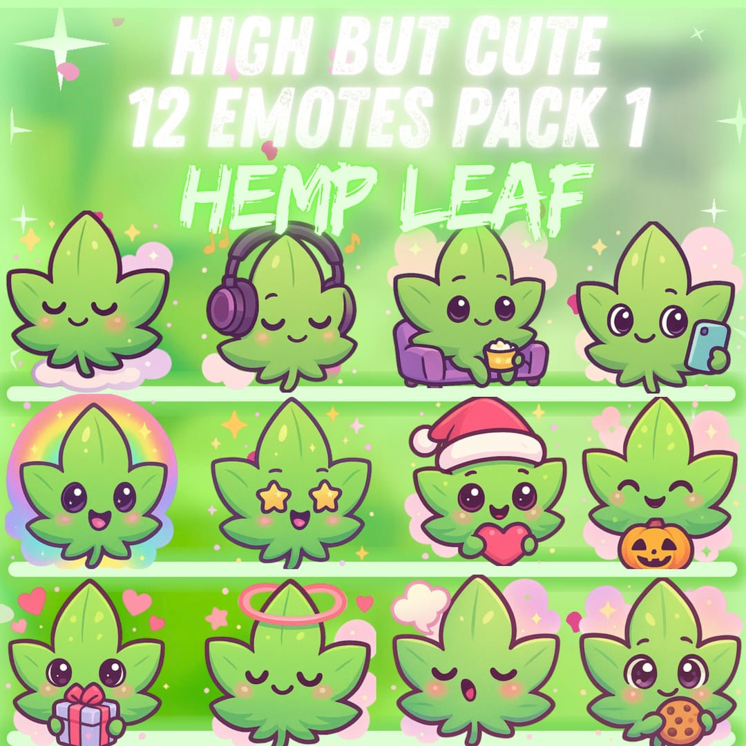 Hemp Leaf 420 High but Cute Twitch, Discord Emote Pack 1 – 12 Kawaii ...